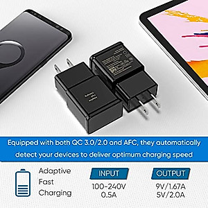 Adaptive Fast Charging USB Wall Charger Adapter Compatible Samsung Galaxy S21 S20 S10 S6 S7 S8 S9 / Edge/Plus/Active, Note 5 8, Note 9, Note 10, LG Quick Charge, Android Phone Travel Plug (2 Pack)