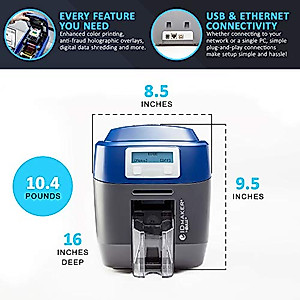ID Maker Edge 2 Sided Card Printer & Supply Kit for Badge Printing - Print Professional Quality Identification Card, Premium Software & Camera - Magnetic Stripe Encoder, 200-Print Color, 100 PVC Cards
