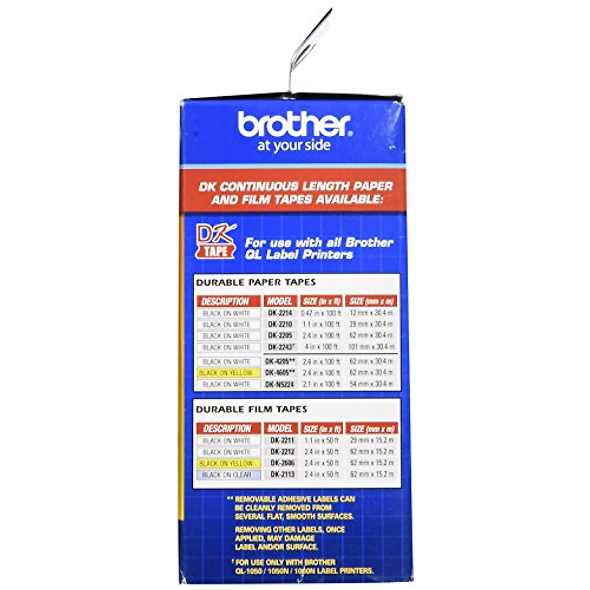 Brother Genuine DK-2210 Continuous Length Black on White Paper Tape for Brother QL Label Printers, 1.1" x 100' (29mm x 30.4M), 1 Roll per Box, DK2210