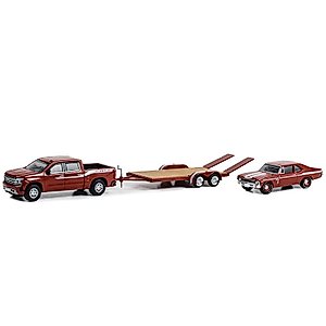 Greenlight 31160-C Hollywood Hitch & Tow Series 12 - Counting Cars - 2020 Chevry Silverado High Country with 1969 Chevy Nova Yenko SC 427 on Flatbed Trailer 1/64 Scale