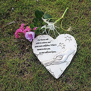 jinhuoba New York Dog Pet Memorial Stones, Hand-Painted Heart-Shaped Loss of Pet Dog Memorial Gifts with Sympathy Poem and Paw in Hand Design, (White)