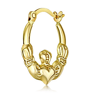 14k REAL Yellow Gold Fancy Claddagh Hoop Earrings (12 x 12mm)