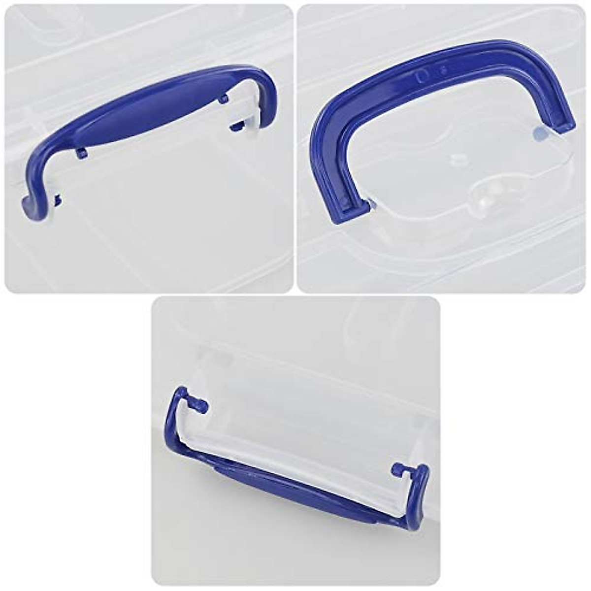 Rinboat 2 Packs Plastic Stackable Storage Boxes with Transparent Lid and Deep Blue Handle, Hold 8 Quart