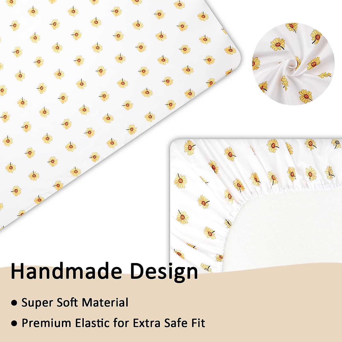 HNHUAMING 4-Piece Crib Bedding Set, Baby Girl Bedding Crib Set, Flower Crib Skirt, Baby Quilt, Crib Sheet and Diaper Stacker