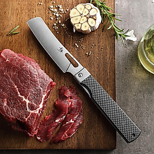 SENBON 440 Stainless Steel Sharp Pocket Folding Chef Knife Peeling Utility Knife Fruit Knife Carbon Fiber Handle Camping Barbecue Outdoor Kitchen Knife with Back Clip