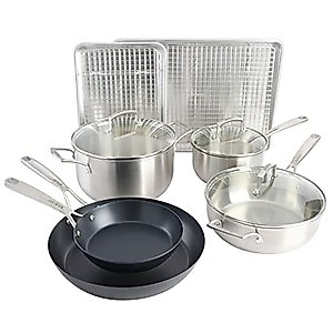 Babish 12-Piece Mixed Material (Stainless Steel, Carbon Steel, & Aluminum) Professional Grade Cookware Set W/Baking Sheets