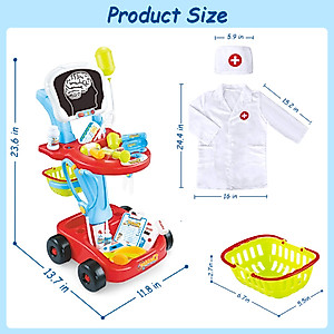 Doctor Kits for Kids 3-5 with Stethoscope Doctor Dress Up Costume Light X-Ray Trolley Toy Pretend Medical Play Doctor for Toddler Girl Boy 3 4 5 Years Old Birthday Gifts