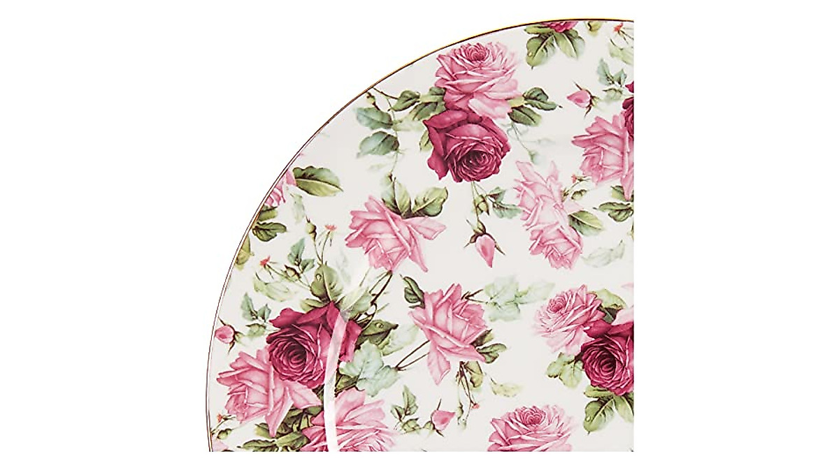 Gracie China Rose Chintz Dessert Plate Set of 4 | Porcelain Dinnerware