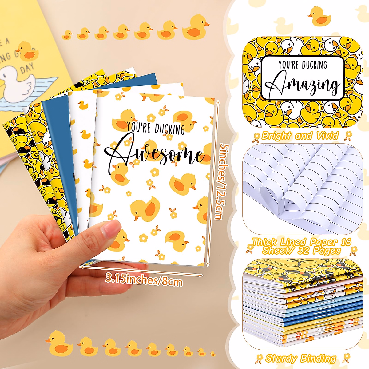 Colarr 48 Pcs First Day of School Gift for Students from Teacher Inspirational Duck Notepads Bulk Motivational Cute Duck Mini Notebooks Coworker Valentines Day Gifts Duck Gifts for Duck Lovers