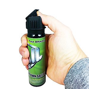 Trail Saver Pepper Spray for Hiking, Camping & Frontiersman - Police Grade Strength - Safety Package w/Compass, LED Light, Safety Whistle, Carabiner & Heavy Duty Metal Belt Clip (Green)