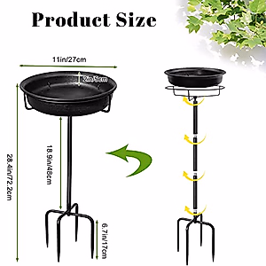 28In Freestanding Birdbaths Bowl Outdoor, Free Standing Garden Bird Bath Bird Feeder Bowl with Metal Stake, Detachable Decoration Spa Birdfeeder for Garden Patio Yard Lawn, 4 Spiky Feet (Free)