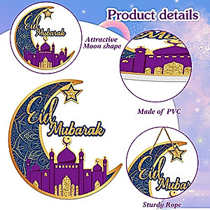 SIOCHOME Eid Ramadan Mubarak Door Decorations 11.5" Ramadan Mubarak Moon Handing Sign Eid Ramadan Decorations for Front Door Wall Window Decor Islamic Home Party Supplies