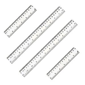 4 Pack 12+6-Inch Straight Rulers,Clear Plastic Ruler, Suitable for Student School and Office Drawing Measuring Tools, Kids Ruler, Standard Ruler, Centimeter and inch Ruler, Small Rulers
