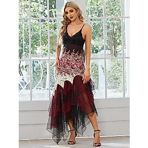 Ever-Pretty Women's Sleeveless Tea Length A-line Dress Chiffon Cocktail Dress Burgundy US00