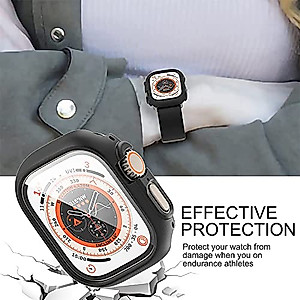 VeveXiao Compatible with Apple Watch Ultra 49mm Screen Protector, iWatch PC Case PET Film All-Around Bumper Protective Cover for iWatch 8 Smartwatch Accessories (Black)