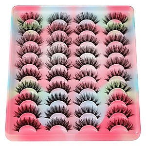 20 Pairs False Eyelashes Natural Fluffy Cat Eye Fake Eye Lashes 4 Styles Mixed Thick Wispy 5D Faux Mink Eyelashes Multipack