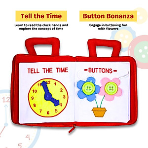 My Quiet Book by Pockets of Learning Montessori Basic Life Skills Activity Toy | Interactive Early Education Preschool Activity Busy Book for Toddlers & Children Soft Fabric Original Quiet Travel Book