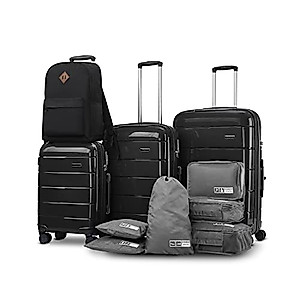 imiomo Luggage Hardside Suitcase Sets,3 Piece Travel Luggage Sets with Spinner Wheels,Lightweight PP Luggae Sets Clearance with TSA Lock (Black)