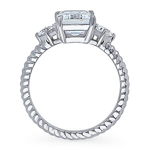 BERRICLE Sterling Silver 3-Stone Wedding Engagement Rings Emerald Cut Cubic Zirconia CZ Woven Ring for Women, Rhodium Plated Size 6
