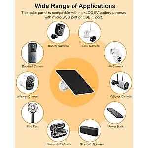 HXVIEW 6W Solar Panel for Security Camera, 5V Solar Panel Charger for Micro USB & USB-C Port Outdoor Camera, 20% Efficiency Than 5W, 360° Adjustable & IP66 Waterproof