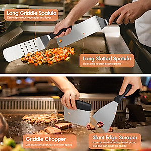 Fjzoys Griddle Accessories Kit, 29 PCS Flat Top Grill Accessories Set for Blackstone and Camp Chef, Metal Grill Spatula Set with Basting Cover, Burger Press, Tongs, Carry Bag for Outdoor Grilling BBQ