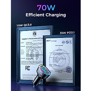 70W 4 Port Super Fast USB C Car Charger Adapter - A Must for Family Travel