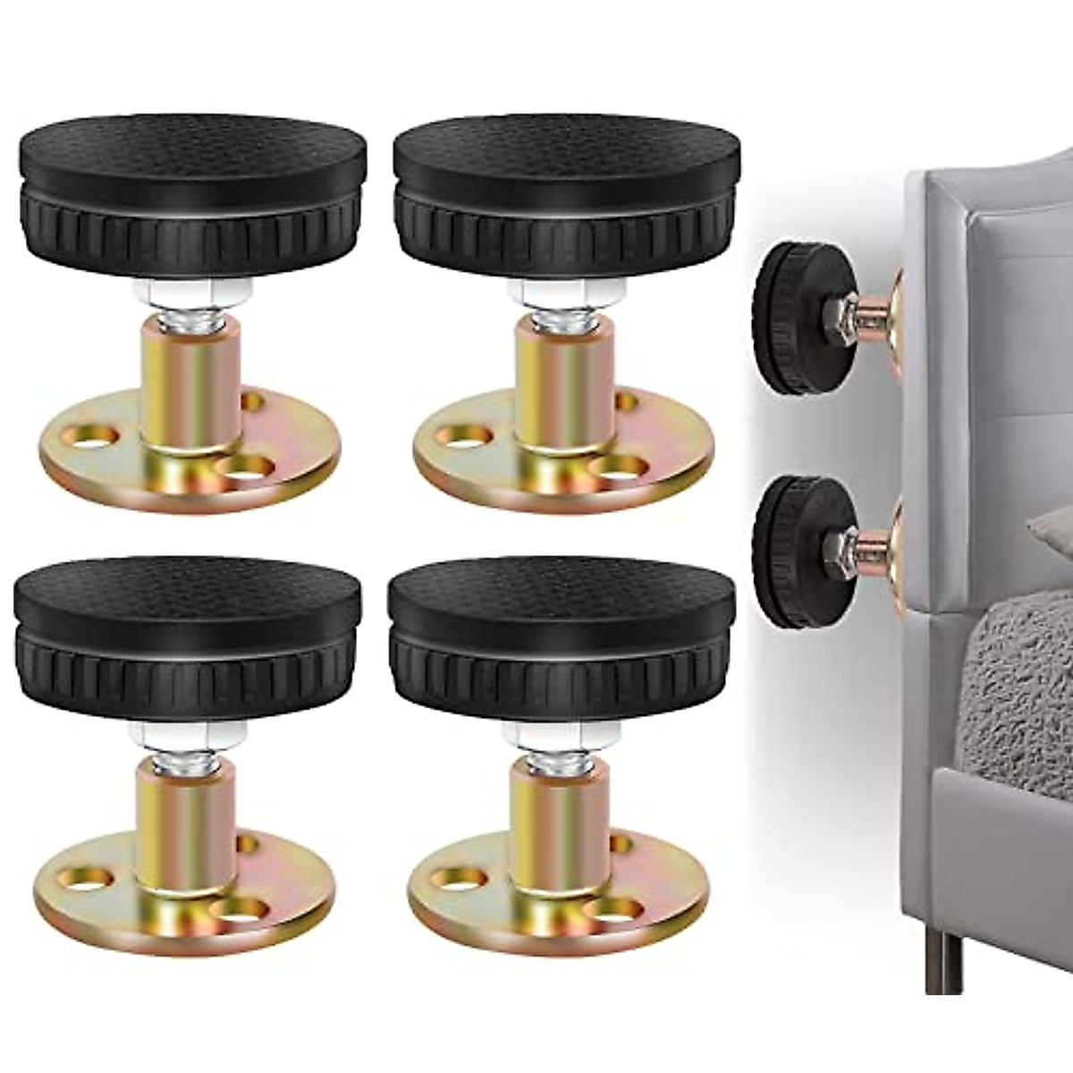 4 PCS Adjustable Threaded Bed Frame Anti-Shake Tool,Headboard Stoppers Fixer with Anti-Shake Hex Nut,Bedside Antishake Telescopic Support Stabilizer for Beds Room Wall Cabinets Sofas Cabinets Desks