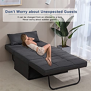 Mdeam Sleeper Chair Bed Sofa Bed 4 in 1 Multi-Function Folding Ottoman Bed with Adjustable Backrest for Small Apartment/Living Room,No Installation(Dark Gray)