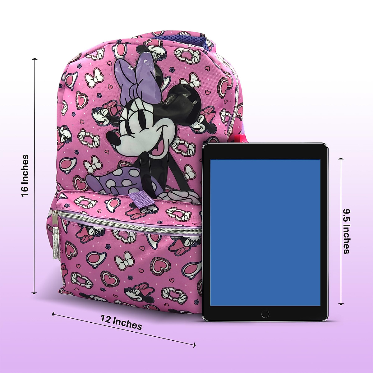 Fast Forward Minnie Mouse Backpack with Lunch Box 16 inch - 6-Piece Set, Minnie Mouse Bookbag, Perfect for Back to School & Elementary Age Girls