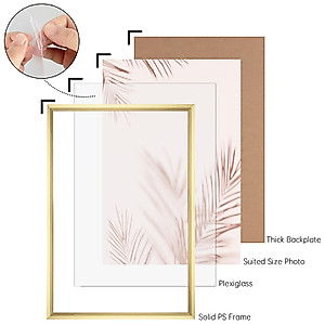 GULETHUN 16x20 Picture Frame, Gold Poster Frame, Home Decor Natural Gallery Frames, Horizontal or Vertical Format, Sturdy, Plexiglass, Large Wall Decor, for Photos, Artworks, Posters