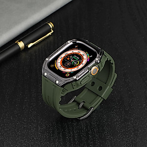 Bandiction Luxury Rugged Band with Case for Apple Watch Ultra 49mm, Protective Cover with Soft Silicone Replacement Strap