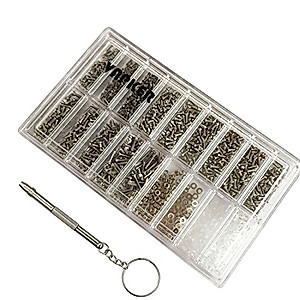 VAPKER 1000pcs Micro Eyeglass Sunglass Repair Screws, Nuts Assortment Stainless Steel Screws for Spectacles Watch with (Screwdriver)