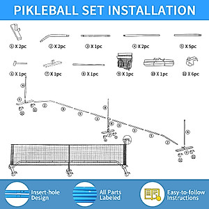 Hamino Pickleball Set with Net Wheels, 22 FT Regulation Size Pickleball Net Set with Steady Metal Frame Base/Sturdy PE Net/600D Carrying Bag, Portable Outdoor Driveway Home Backyard Fun for All Ages