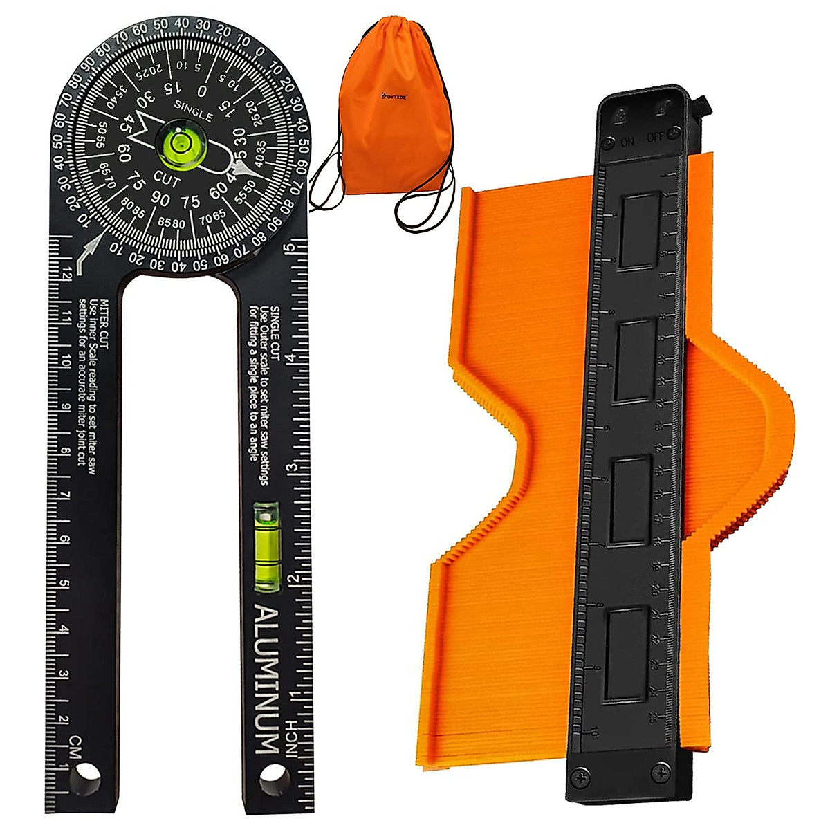 7 inch Aluminum Protractor Angle Finder & Contour Gauge(10 inch Lock), Miter Saw Protractor with Bubble Level, Irregular Shape Duplication Gage Tool for Carpentry, DIY Handyman, Home improvement