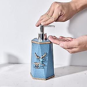 Mekoly Bathroom Accessories Set 5 Pcs,Blue Bathroom Sets Accessories,Reindeer Christmas Decoration Bathroom Vanity Set Counter Bathroom Soap Dispenser Set with Soap Dispenser,Toothbrush Holder,Tumbler
