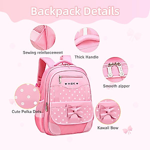 LANSHIYA 2Pcs Princess Bow Girls Backpack 2-Piece Elementary School Bag Kids School Travel Bag Set