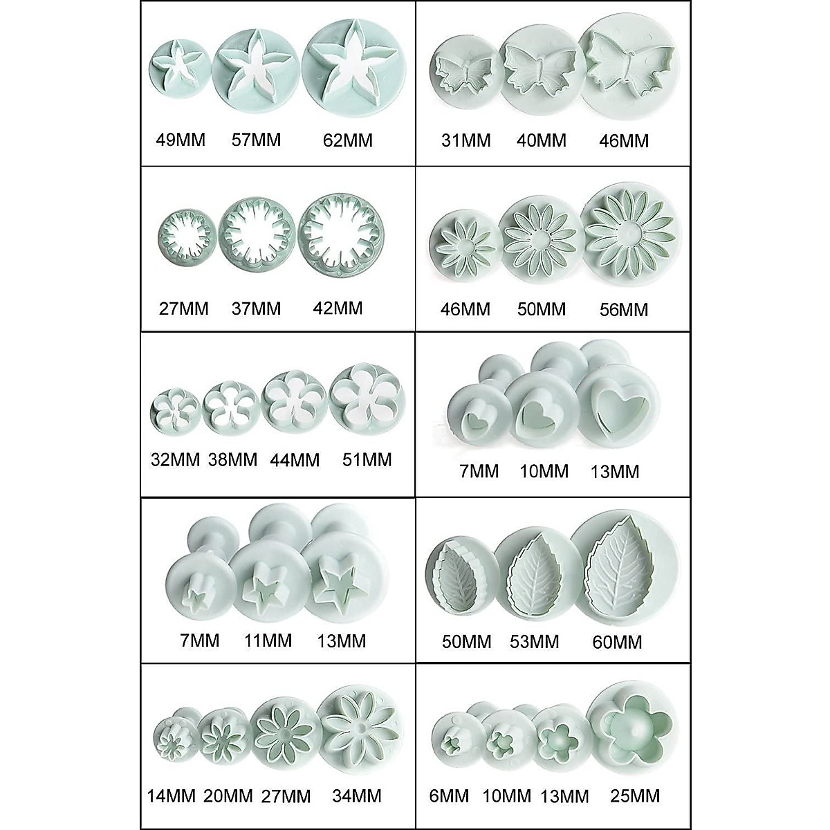 INSPEE Fondant Tools 33 Pieces Plunger Sugarcraft Cake Cookie Cutters Sunflower Leaf Butterfly Heart Gerbera Shapes Decorating Mold DIY Tools