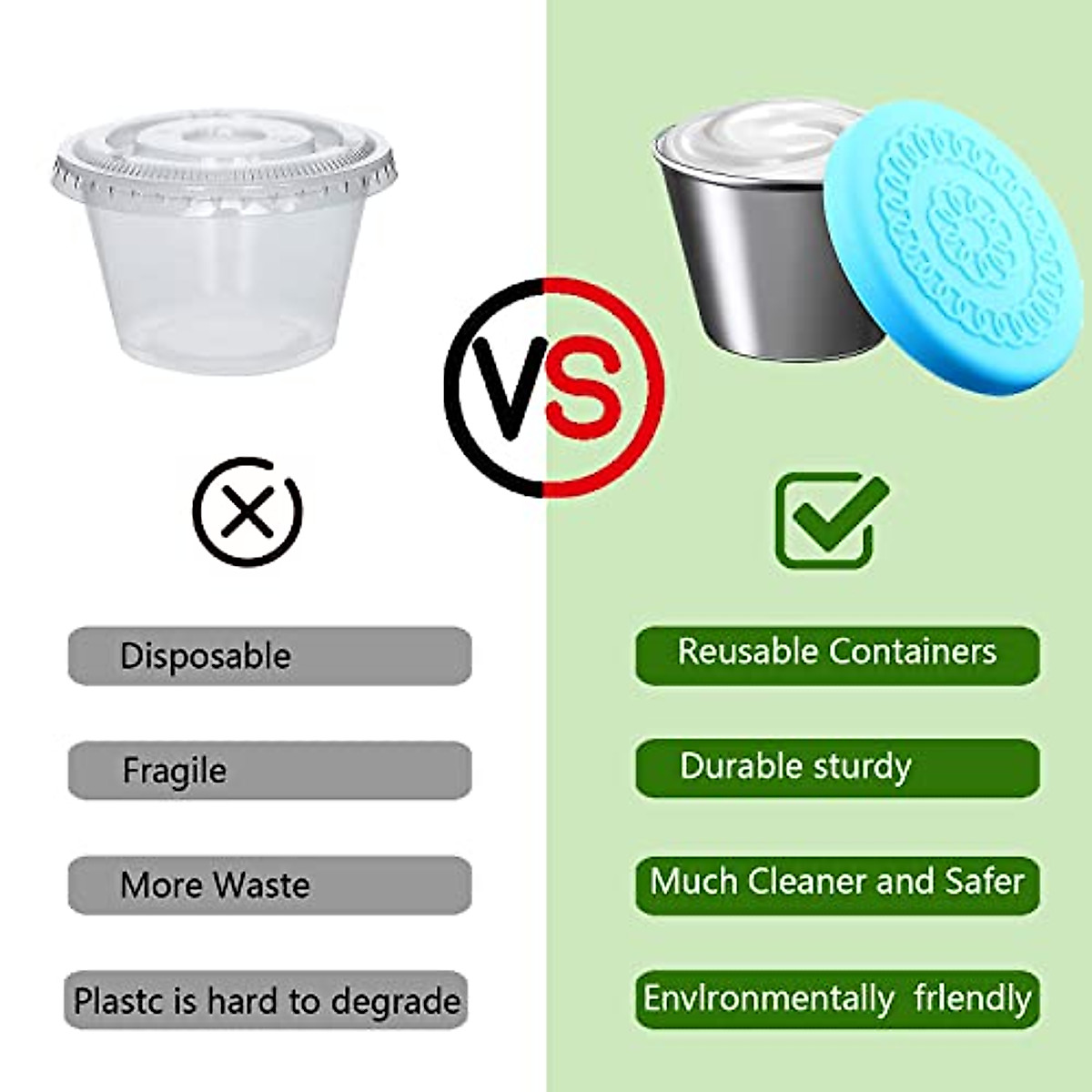 ZQXUNMQ 6pack Salad Dressing Containers To Go,2.4oz Small Condiment Containers With Lids, Stainless Steel Condiment Cup Dipping Sauce Cups Container For Lunch Bento Box Leakproof Silicone Lids