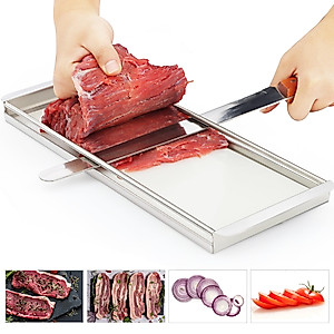 Beef Jerky Slicer Kit,Stainless Steel,Adjustable Thickness,Uniform Slices,Include Cutting Board & 14-Inch Slicing Knife,Beef Jerky Making Kit for Chefs & Home Kitchens