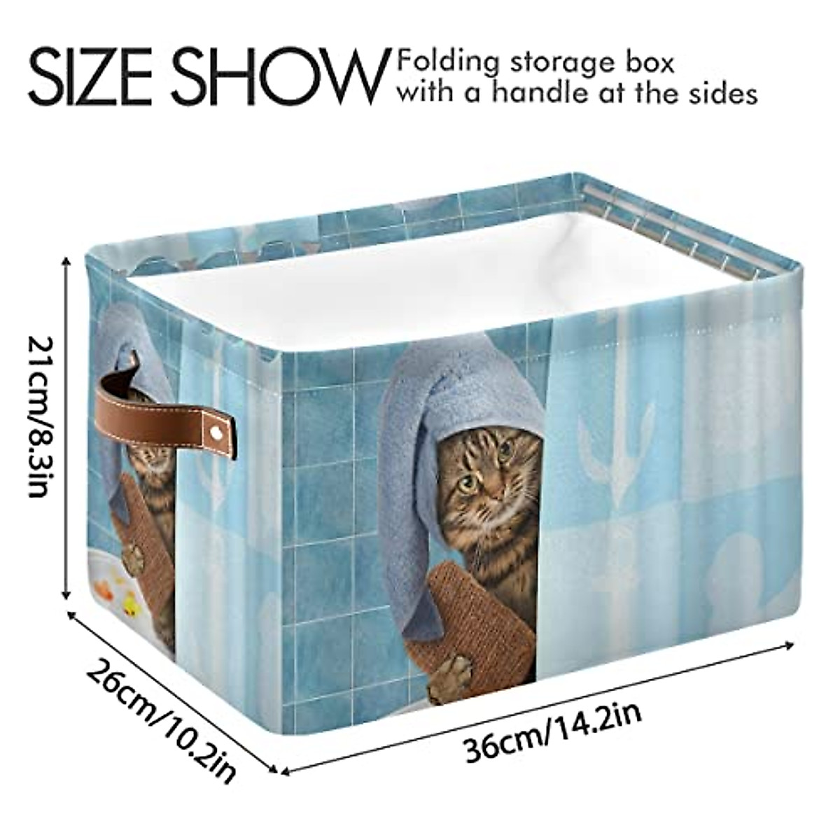 Foldable Storage Baskets,Funny Kitten Cat Storage Bins with Handles, Decorative Cloth Organizer Storage Boxes for Home|Office 15 x 11 x 9.5 in