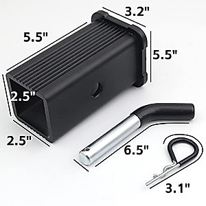 Tänzedzm 2-1/2 inches to 2 inches Trailer Hitch Receiver Adapter, 2-1/2 inches to 2 inches Trailer Hitch Receiver Adapter with Hitch Pin and Clip