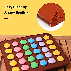 Akingshop Silicone Macaron Baking Mats, 2 Non-Stick Silicone Baking Mats, Food Safe Baking Mat, Great For Macaron, Cookies, Bread, Pastry, Dessert (2Pcs 48Capavity)