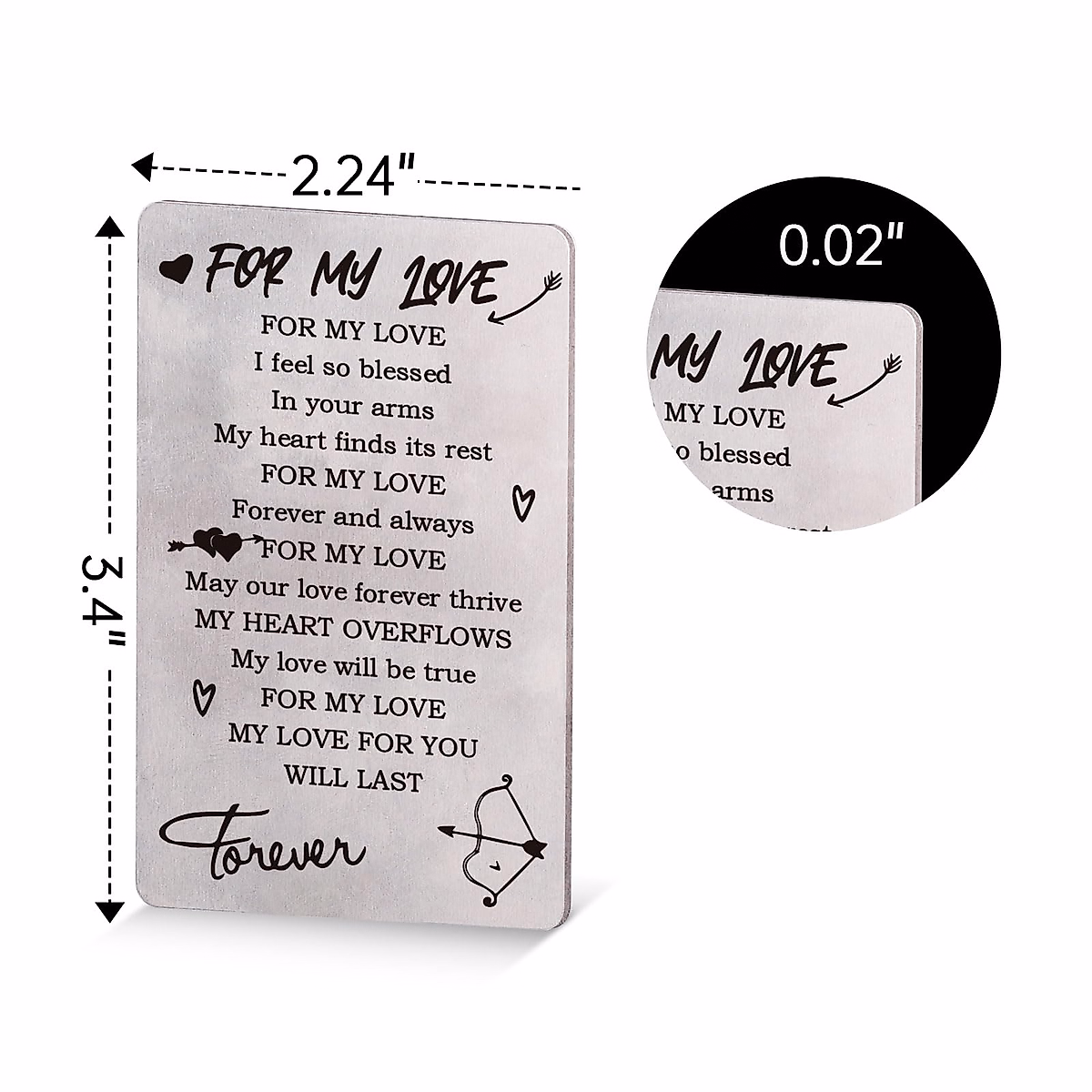 Demiwise Wallet Card, Metal Engraved Wallet Insert Card（FOR MY LOVE ), Metal Gift Card for Him or Her, Anniversary Card for Wedding, Birthday and Valentine's Day