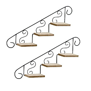 Wnvivi 2 Pcs Stair Shaped Flower Pot Stand,Retro Staircase Wall Hanging Flower Shelf,Creative Open Stair Wall Mounted Shelf,Mini Metal Ladder Wall Decor-A