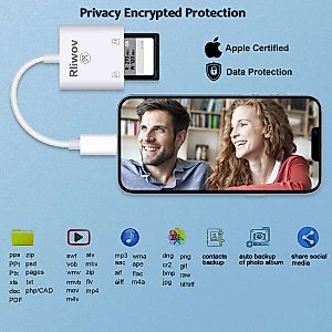 [Apple MFi Certified] Lightning to SD Card Camera Reader for iPhone/iPad 2in1 SD/TF Memory Card Reader Adapter Trail Game Camera Viewer for iPhone 14 Pro Max/13/12/XS/XR/iPad Pro Mini - APP in Need