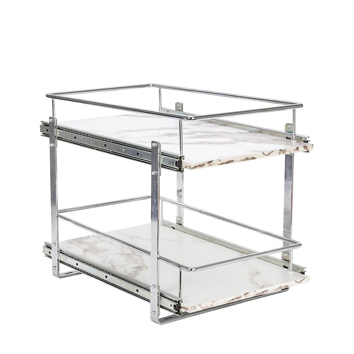 Household Essentials Faux Marble C53345-1 Glidez 2-Tier Kitchen Cabinet Organizer | Pull Out Shelves for Storage | 22 in D x 14.5 in W x 17 in H Wide