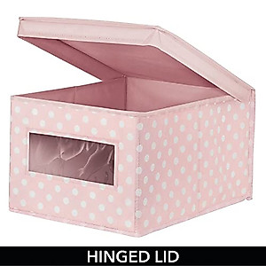 mDesign Large Soft Stackable Fabric Baby Nursery Storage Organizer Holder Bin Box with Front Window and Lid for Child/Kids Bedroom, Playroom, Classroom - Light Pink/White Polka Dot