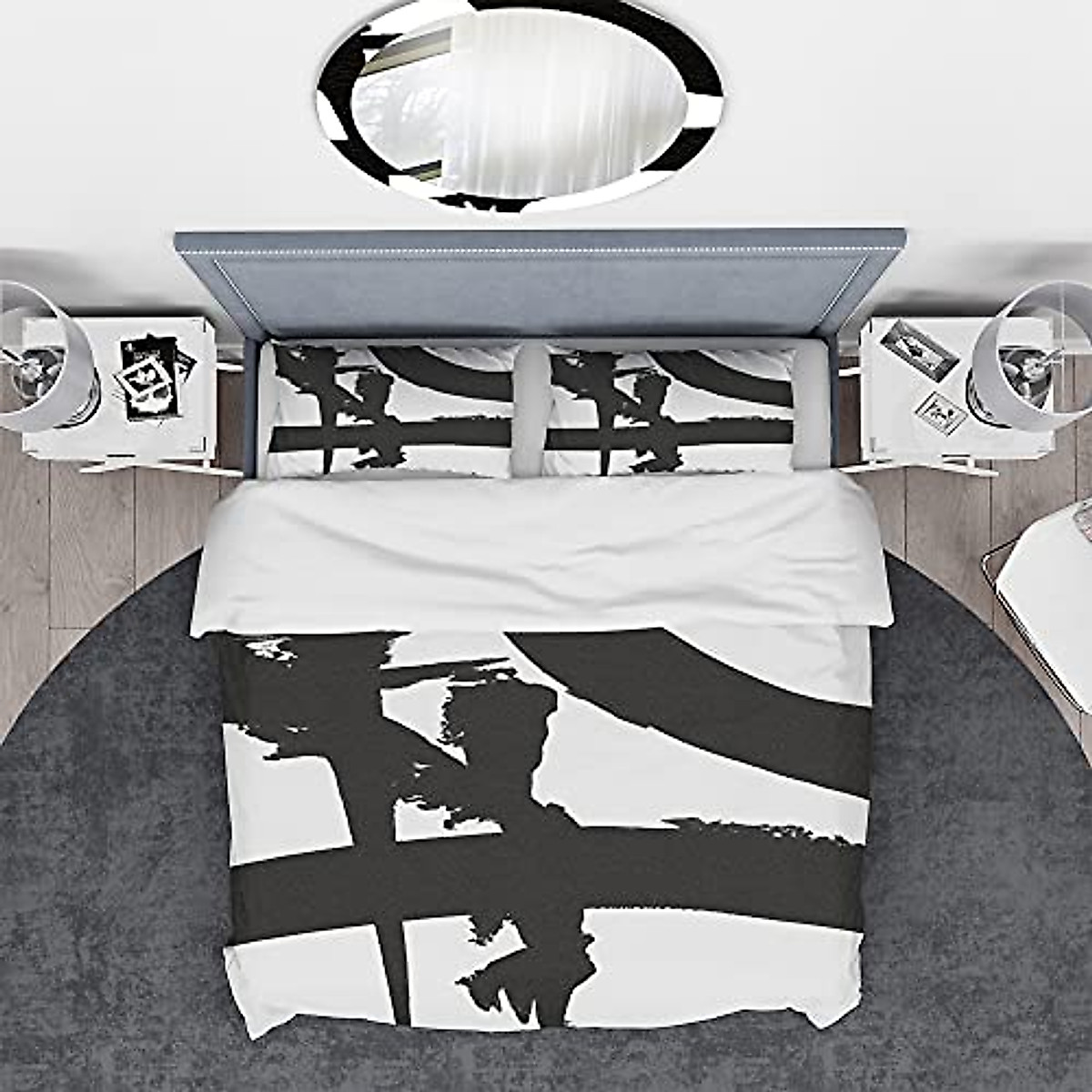 DesignQ Black & White Crossing Paths I Mid-Century Modern Duvet Cover Set, Black Duvet Cover Set Queen, Abstract Bedding Set of 3 Pieces, All Season Mid-Century Modern Bedding Sets Queen
