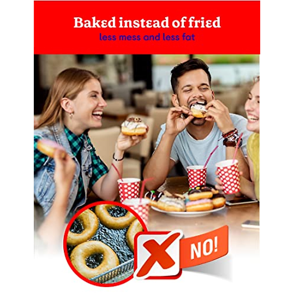 BETTY CROCKER Donut Maker, Mini Donut Maker with Nonstick Surface, Mini Donut Maker Machine with Cool Touch Handle & Makes 7 Delicious Fresh Donuts in Minutes, Red