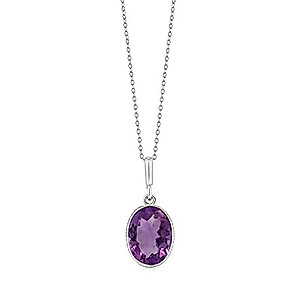 Gem Stone King 925 Sterling Silver Purple Amethyst Pendant and Earrings Jewelry Set For Women (15.00 Cttw, Gemstone Birthstone, Oval 10X14MM, with 18 Inch Silver Chain)